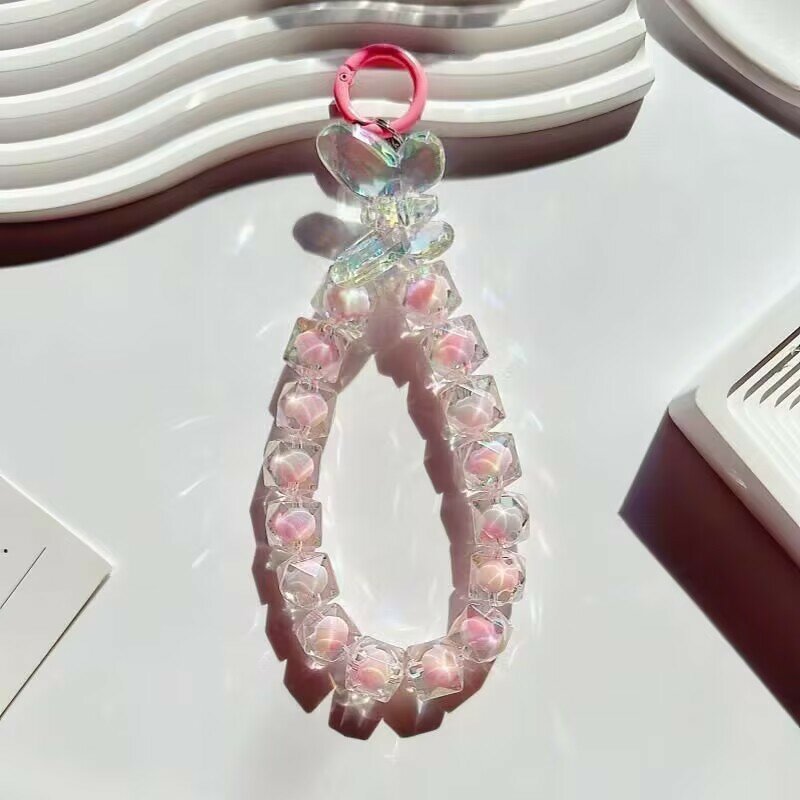 Брелок для телефона, на чехле, с бабочками, прозрачный и голубой бисер, черный