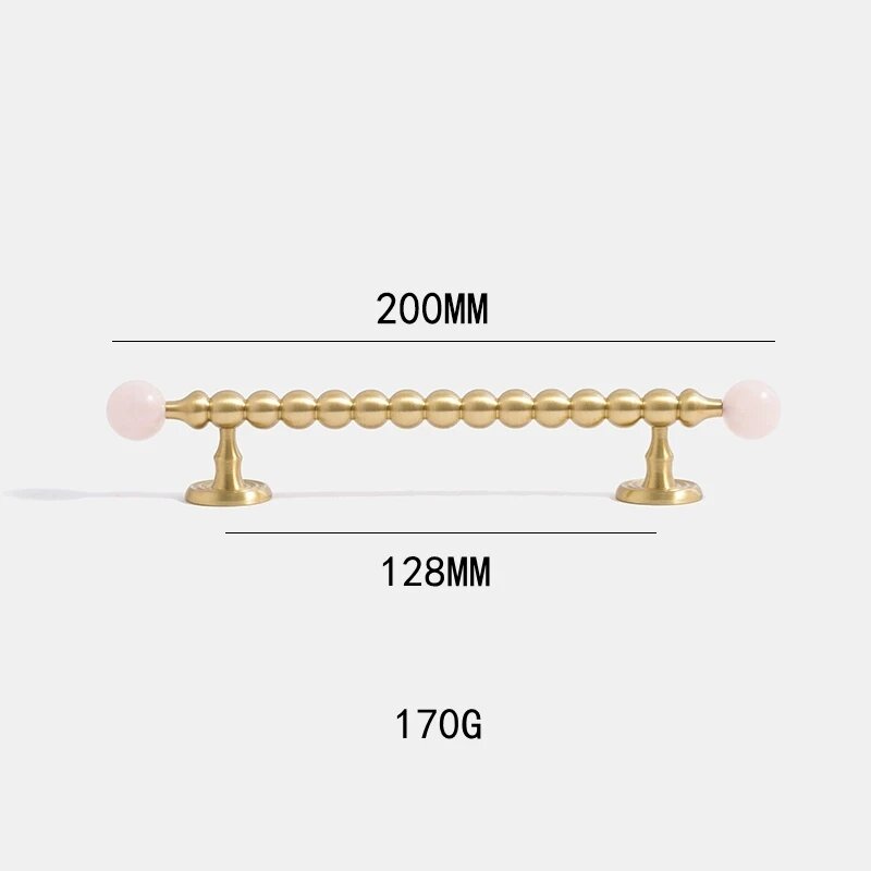 Ручка для шкафа латунная с розовыми шариками 200мм, 128мм, 170г