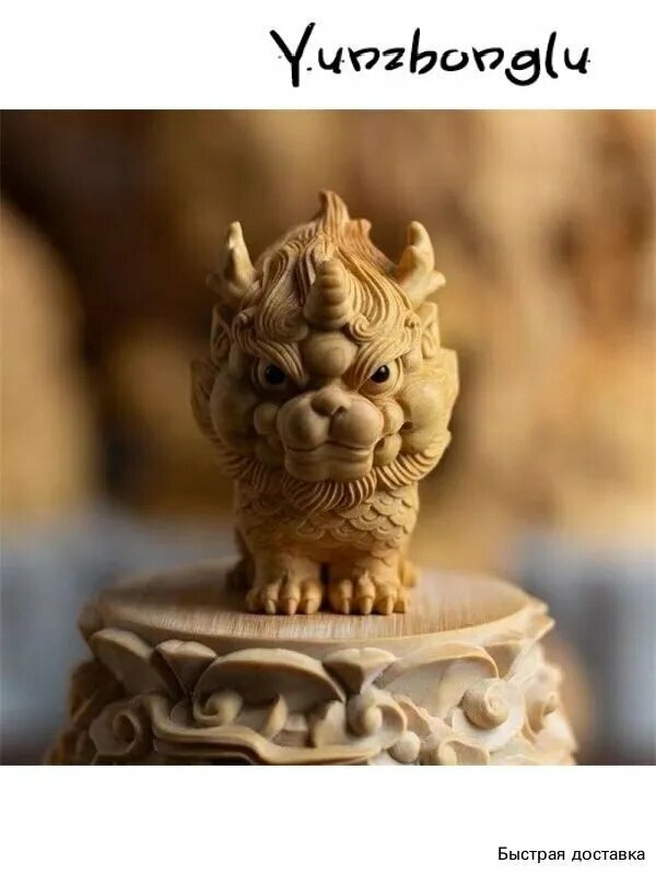 Yunzhonglu Статуя цилинь, Натуральная древесина, Настольный аксессуар, Деревянная резьба
