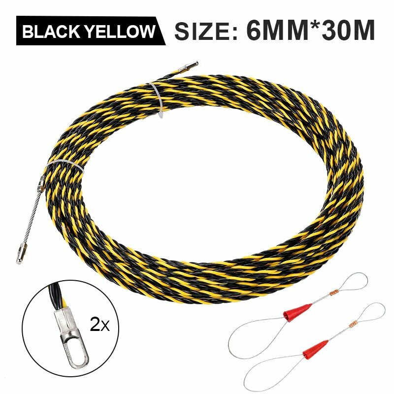 Инструмент для протяжки кабеля 6 мм, 5-50 м, желто-черный 30m