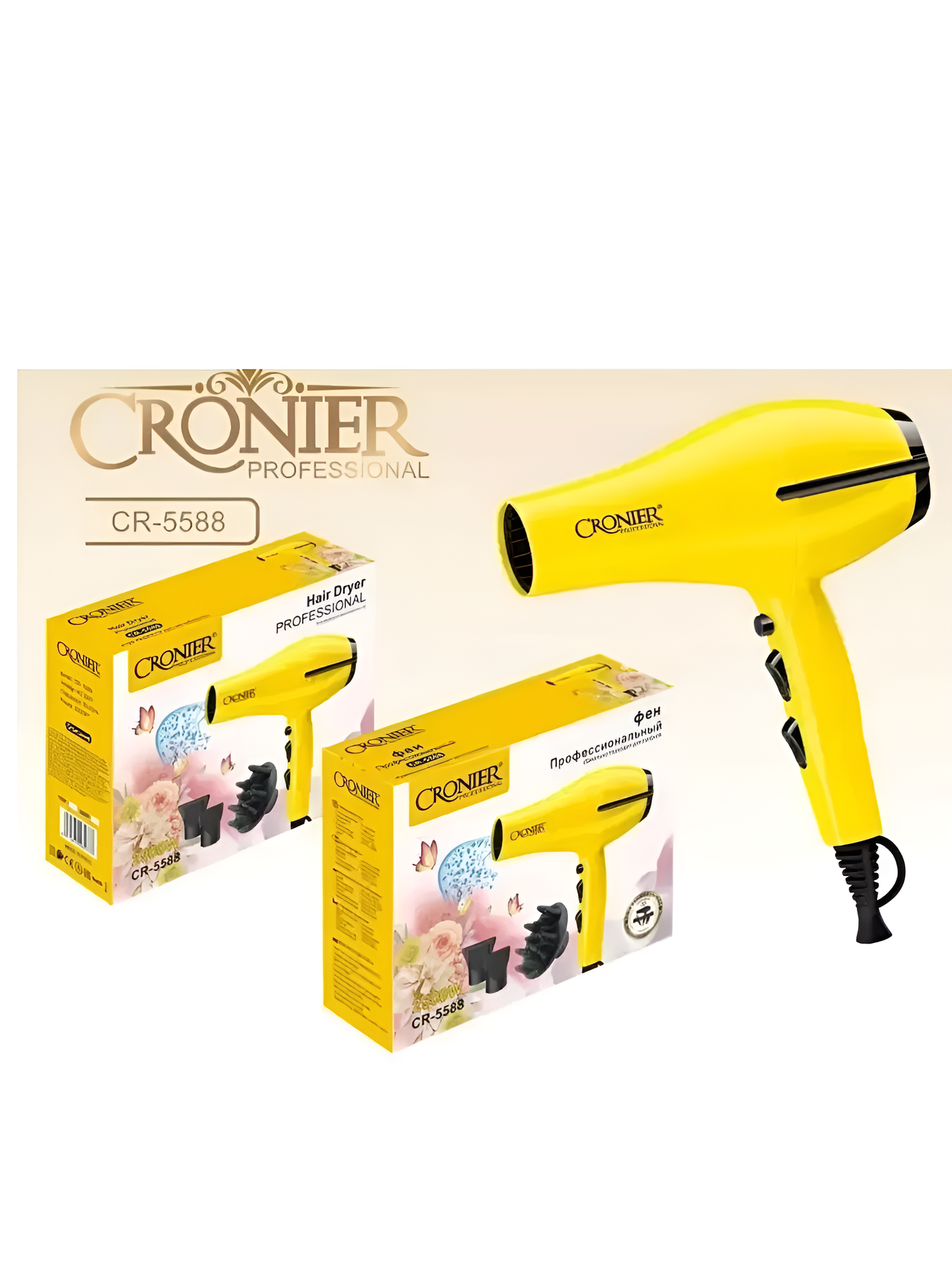 Мощный фен 2500 Вт для быстрой сушки, ионизации и укладки с диффузором в комплекте.