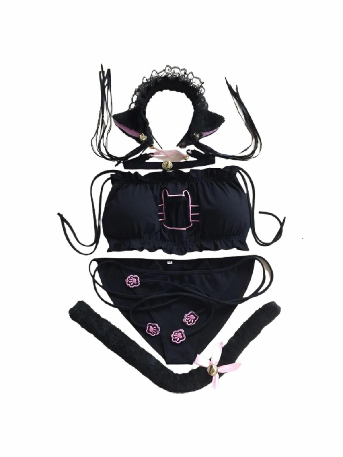 Сексуальный комплект нижнего белья для косплея "Кошка", Черный - M