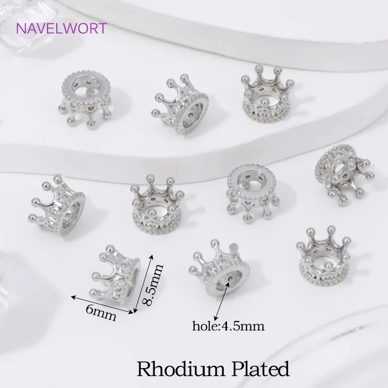 Золотые позолоченные бусины-короны NAVELWORT 5 Pieces, Rhodium Plated
