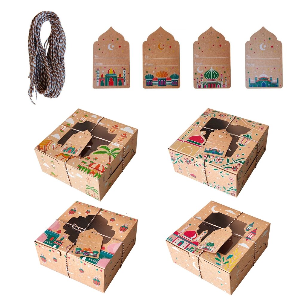 8шт Подарочные Коробки Eid Mubarak Из Крафт-Бумаги Для Упаковки Конфет и Шоколада для Исламского Фестиваля, Праздничных Принадлежностей для Вечеринок