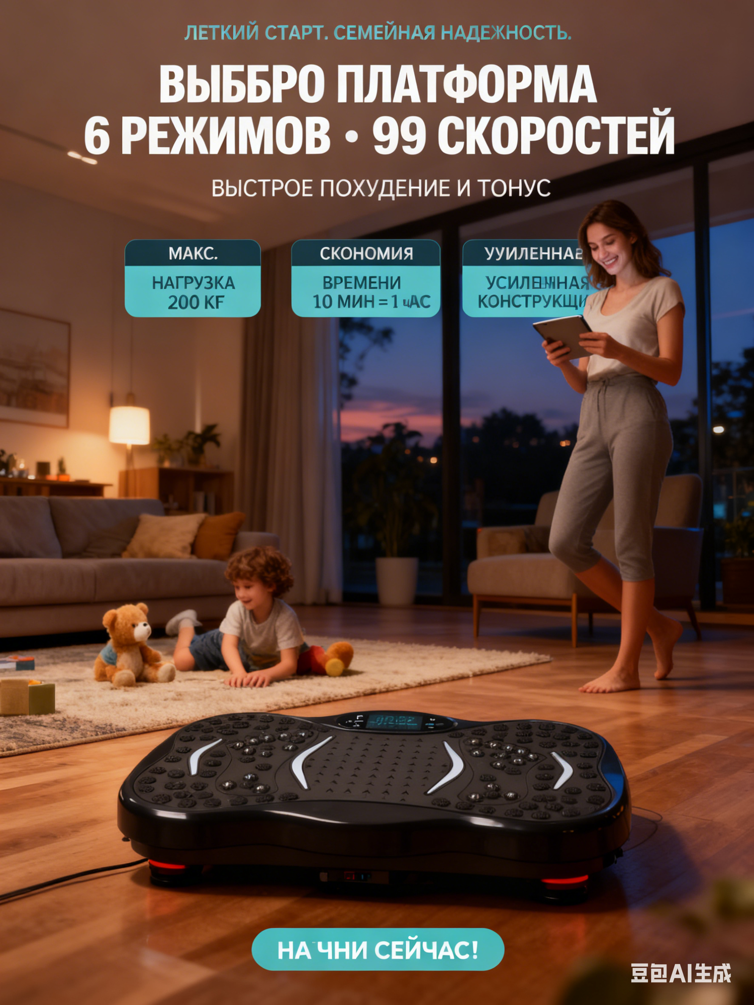 Виброплатформа, вибротренажер, кардио степпер, фитнес-платформа, спортивный тренажер для похудения с эспандерами