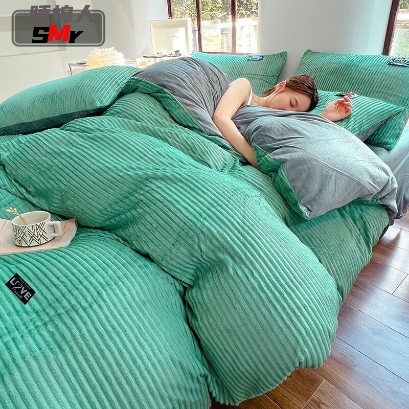 Комплект постельного белья, Фланель, Двуспальный, Одеяло 200 * 230，наволочки 48x74