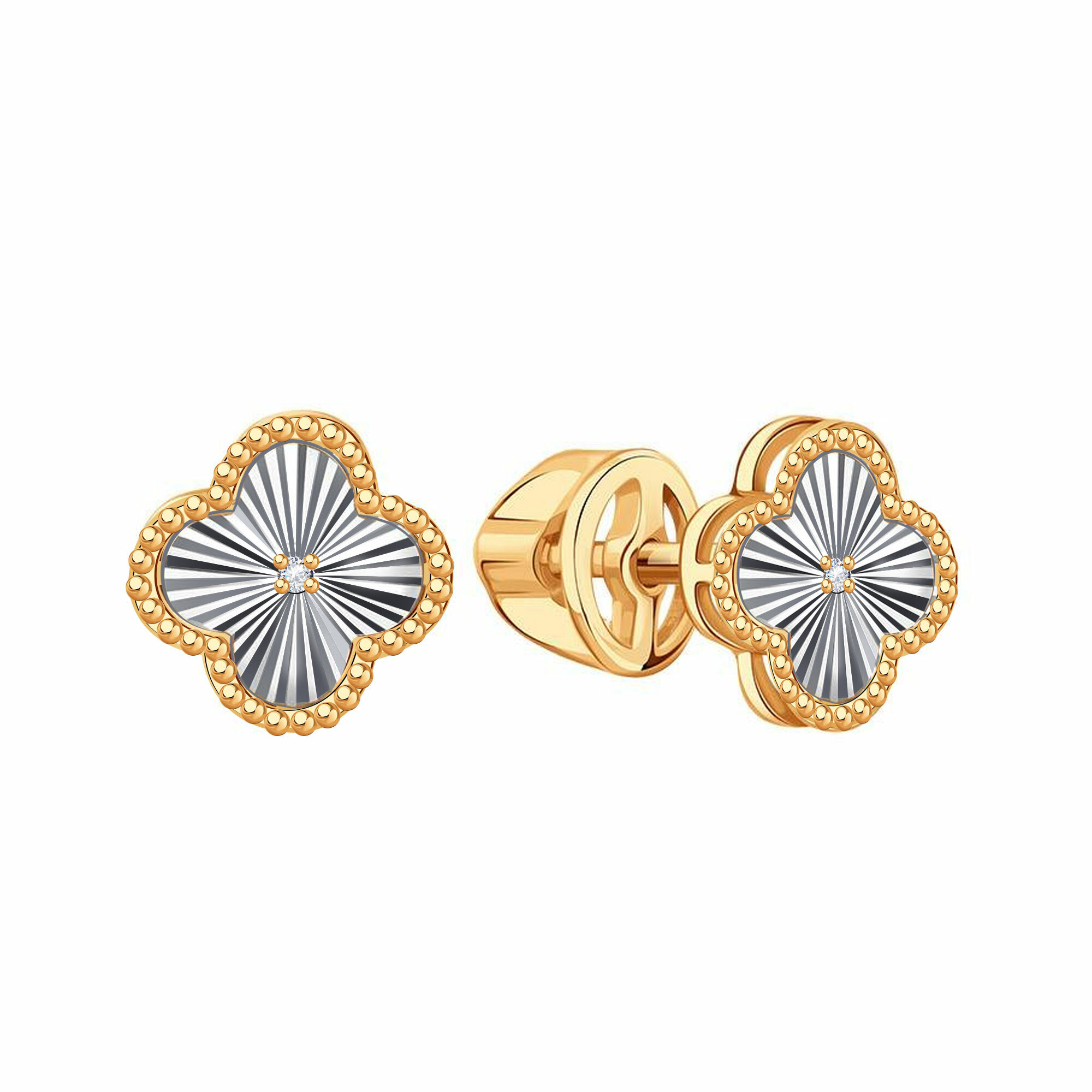 Серьги пусеты, красное золото, 585 проба, бриллиант