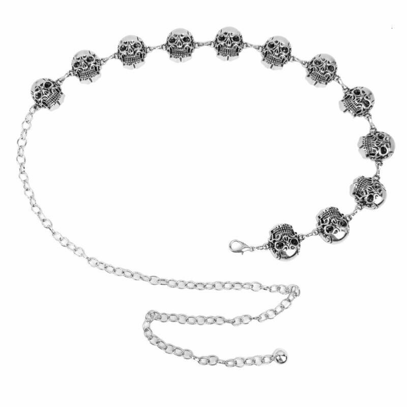Пояса, Металлическая Поясная Цепочка с Черепом-Серебристый