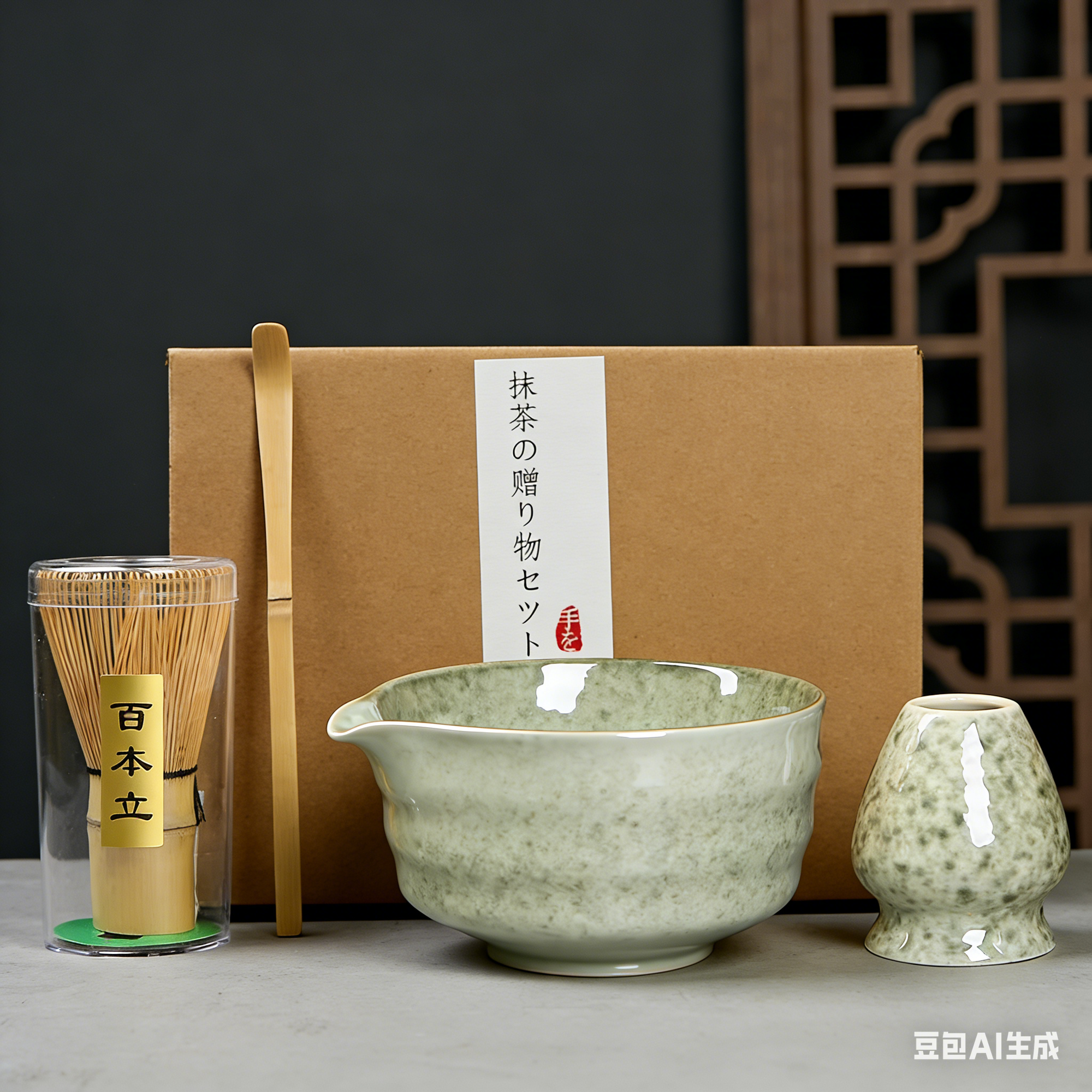 Набор для матча из бамбука и керамики, 4 предмета, fambe green-4pcs