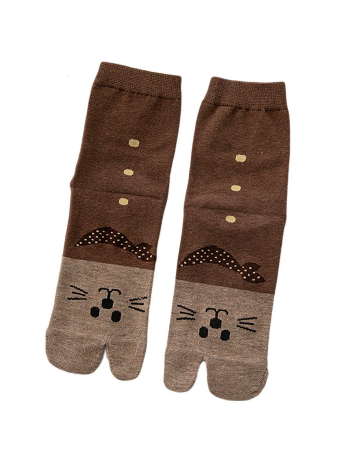 Женские носки таби с кошками, Коричневый