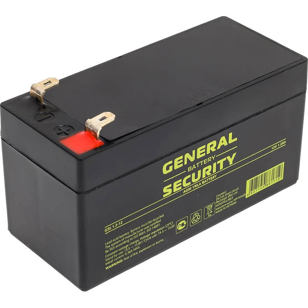 Аккумулятор для ИБП General Security GSL1.2-12 12В 1,2 Ач УТ-00001385, AGM технология, клеммы F1, обратная полярность