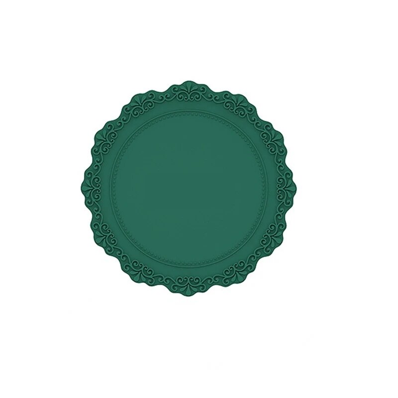 Круглый силиконовый коврик для стола Темно-зеленый, 10cm, Placemat retro green