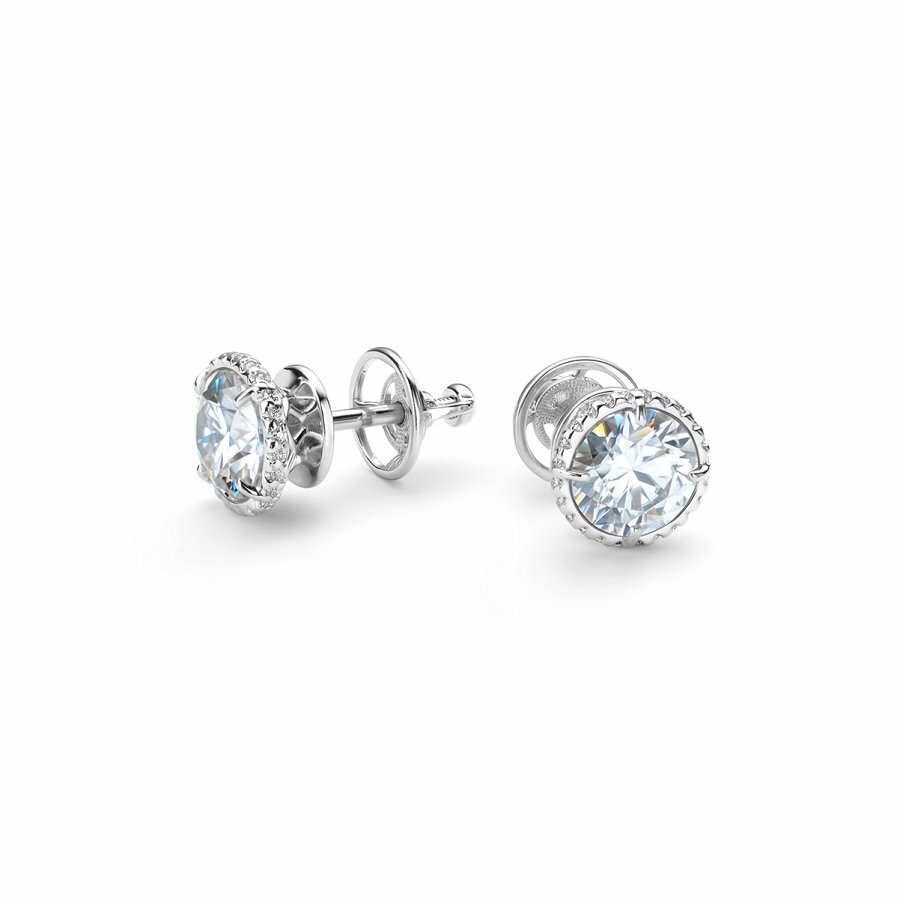 Серьги пусеты, серебро, 925 проба, родирование, фианит