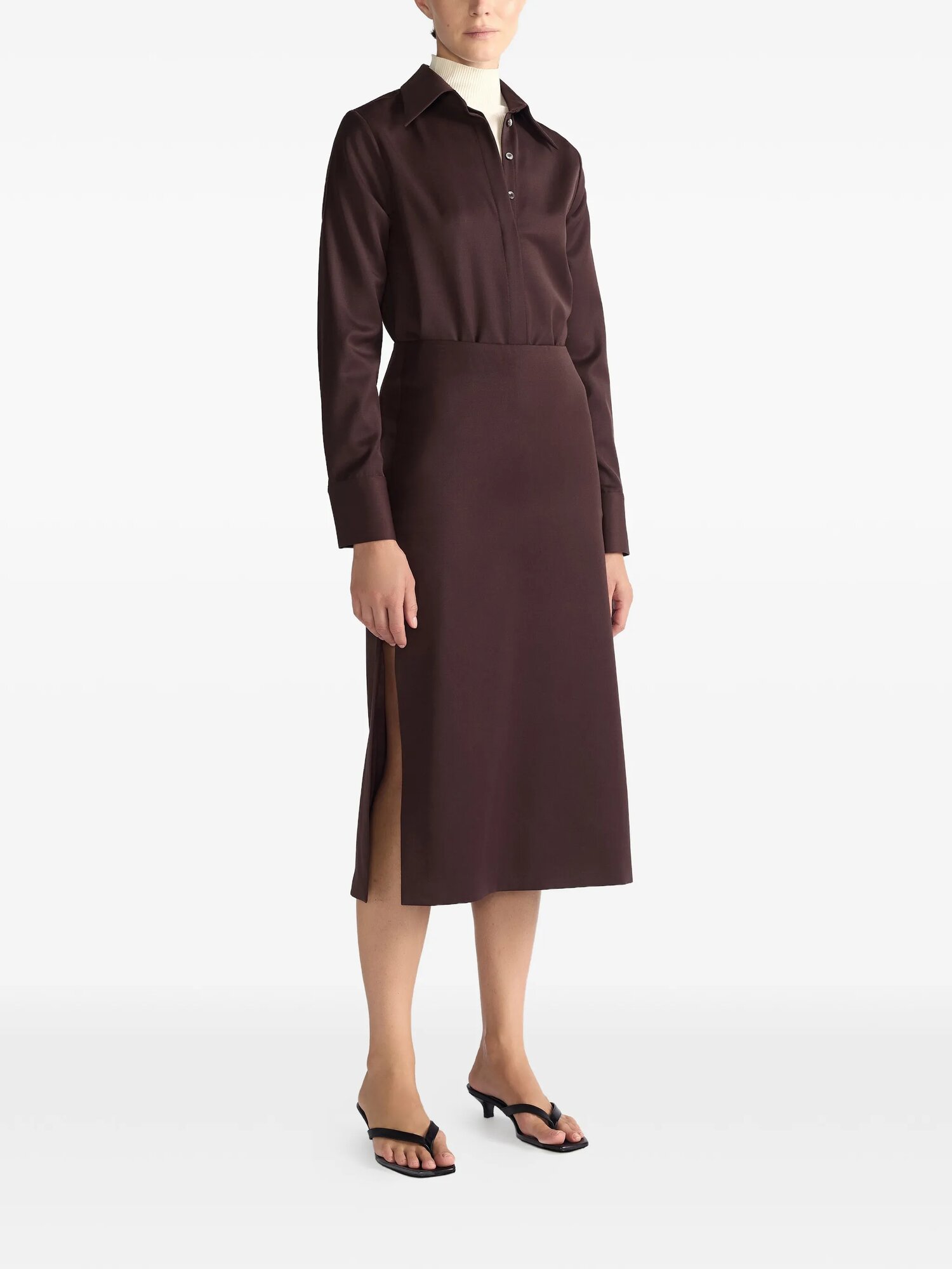 Юбка THE ARKOW Lily side-slit midi skirt, размер 40, коричневый — фото 1