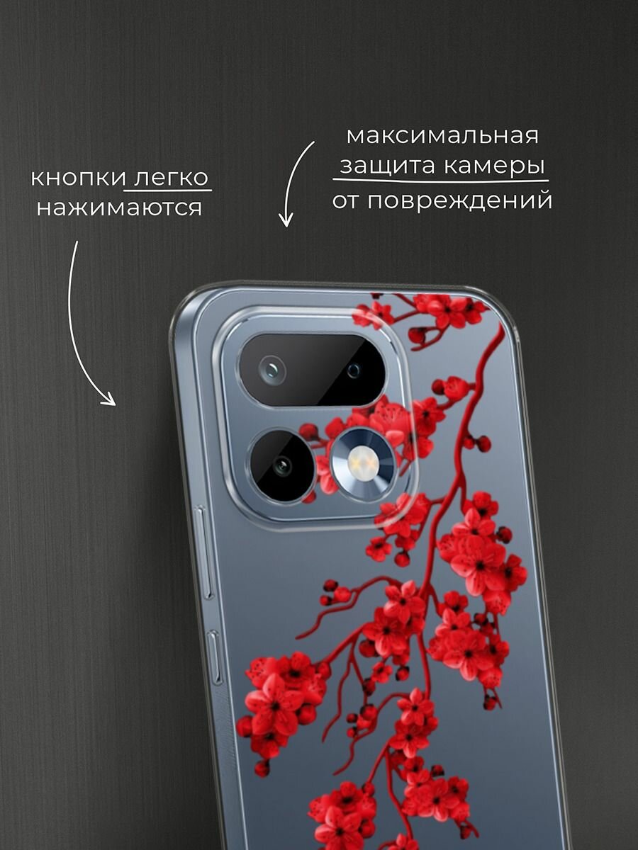 Силиконовый чехол на Realme 16 Pro / Реалме 16 Про с принтом Красная веточка сакуры — фото 1