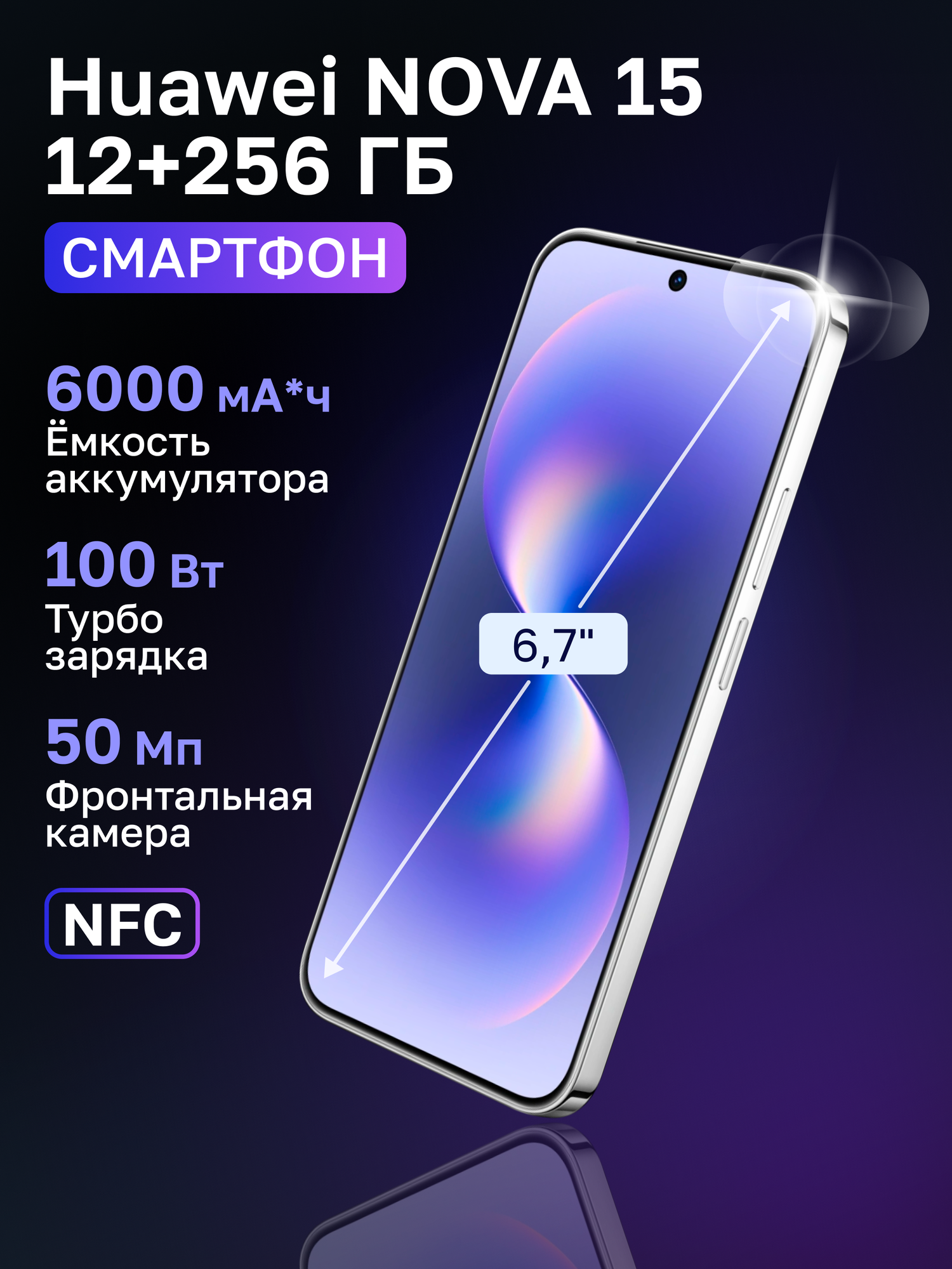 Смартфон Huawei NOVA 15 12+256Gb, белый (51098TSF)