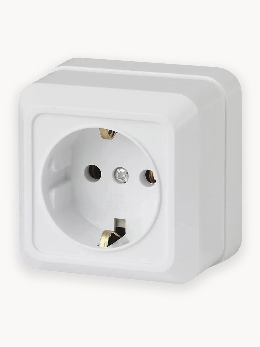 Розетка Intro Quadro 2-202-01 с заземлением 2P+E Schuko 16А-250В IP20 открытой установки белая