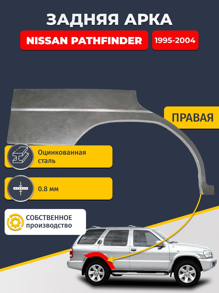 Правая задняя ремонтная арка для автомобиля Nissan Pathfinder 1995-2004 (Ниссан Патфайндер 2). Оцинкованная сталь 0,8мм.