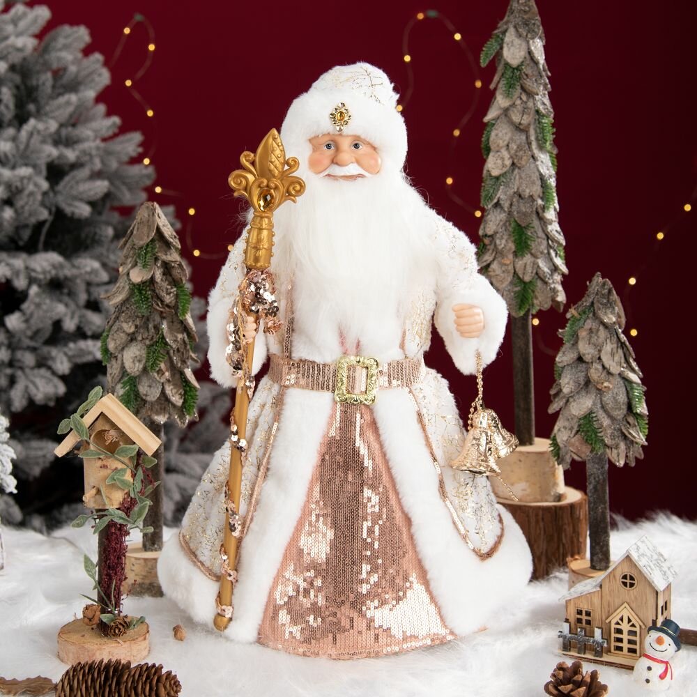 Фигурка Дед Мороз Поющая 50 см в золото шубке под елку в новый год