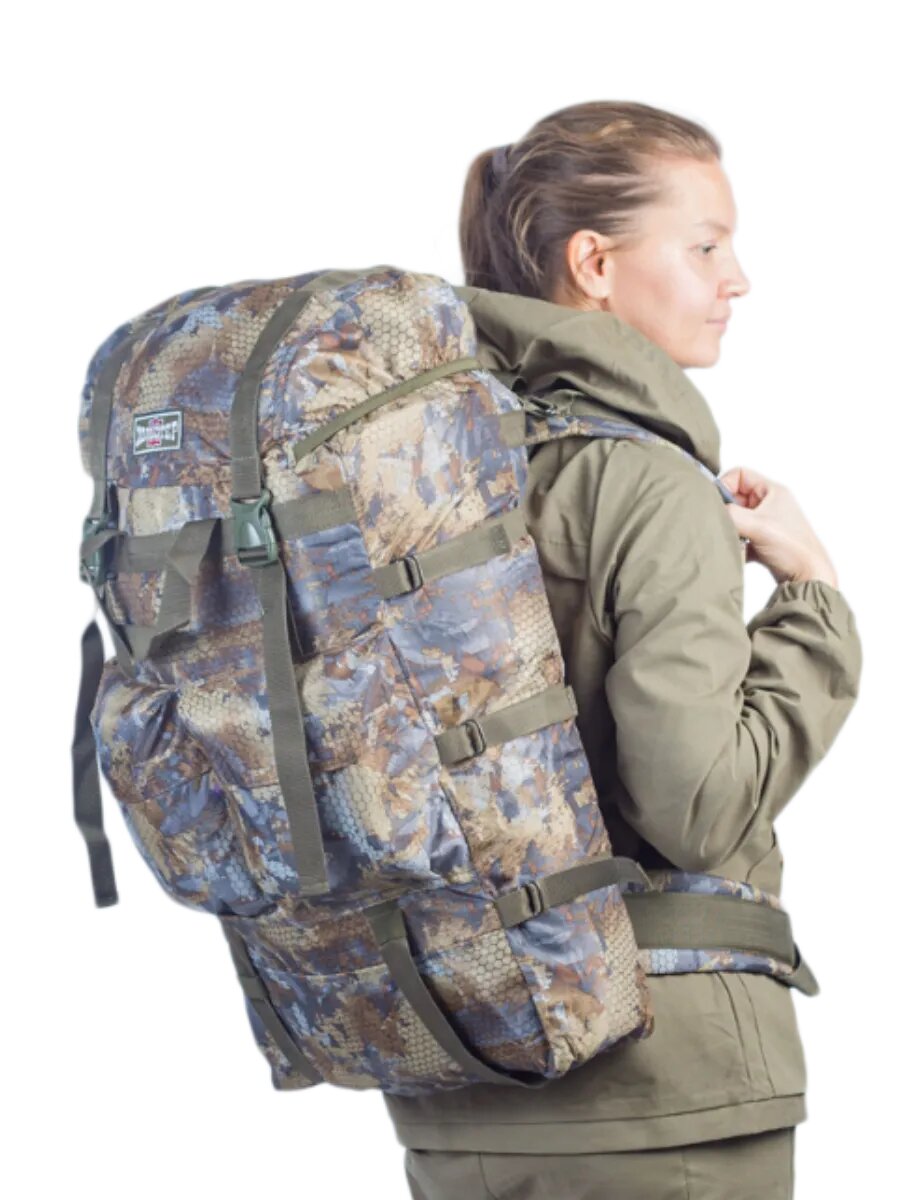 Рюкзак Рейдовый 50 литров лес соты зеленый коричневый для туризма и охоты