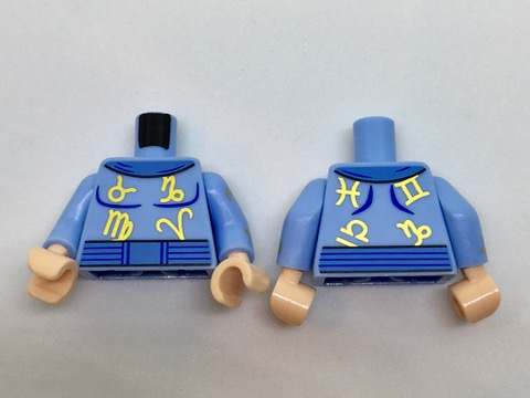 Torso Medium Blue Collar and Belt, Gold Zodiac Symbols Pattern / Bright Light Blue Arms with Gold Zodiac Signs Pattern / Light Nougat Hands, 973pb2573c01 Bright Light Blue U