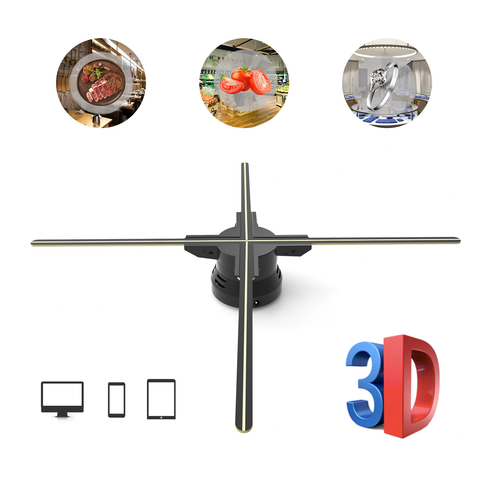 F52 3D голографический проектор, рекламный дисплей, настенный плеер, изображение 2K HD LED, фото- и видео, 624 светодиода, дистанционное управление, экран для отображения в реальном времени, для бизнеса и магазина.