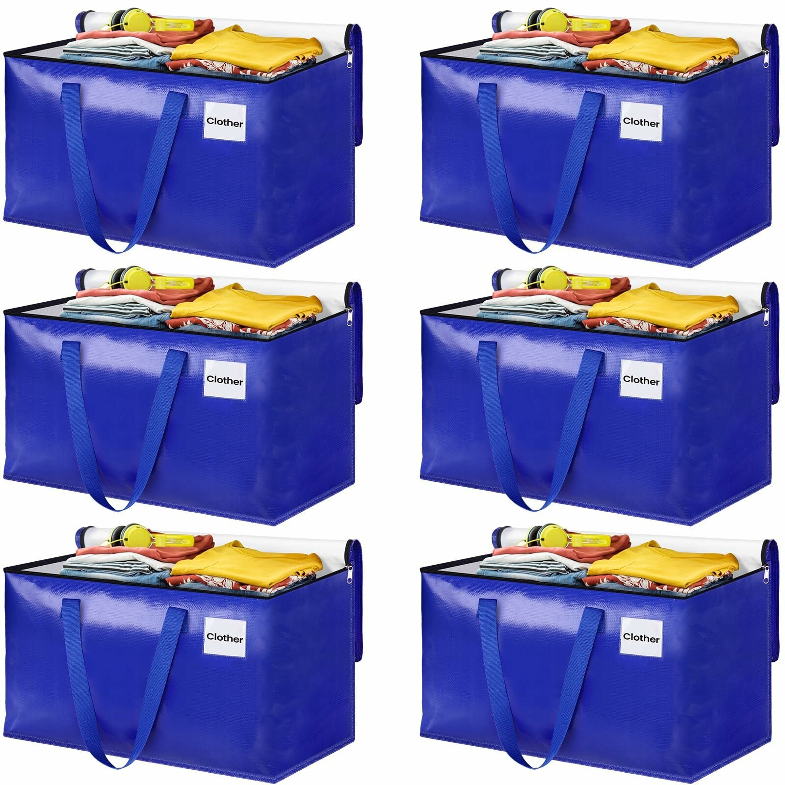 Перемещаемые сумки, прочные коробки для переезда с зippers и прочными ручками, сумки для хранения для экономии места и упаковки, разборные принадлежности для переезда, контейнеры для хранения (93L, 6шт, черный)