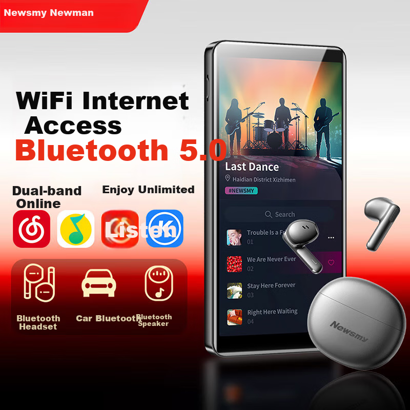 Newsmy M10 5.5-inch Large Screen 4+64GB Smart MP4 Music MP5 Video Player MP3 Portable Player with WiFi, Internet Access, Student Special for Listening to Music, Reading Books, and Novels