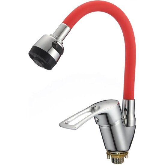 Смеситель для кухни D-lin с гибким изливом D150422-4T, хром/красный
