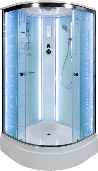 Душевая кабина DTO EM2710 LED (100х100х220), средний поддон (27 см), профиль хром, стекло матовое с узором (5 мм), 4 места