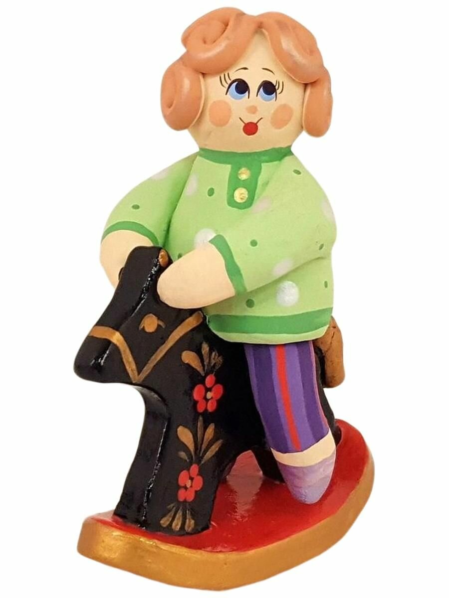 Малыш на лошадке-2, Ковровская глиняная игрушка, ручная авторская работа