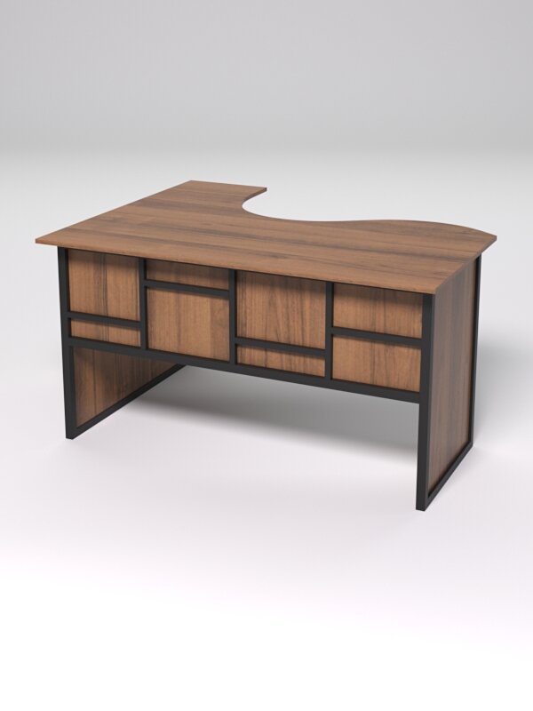 Стол эргономичный офисный СЭ-14 (правосторонний) "стронг" в стиле лофт декор №3, Орех