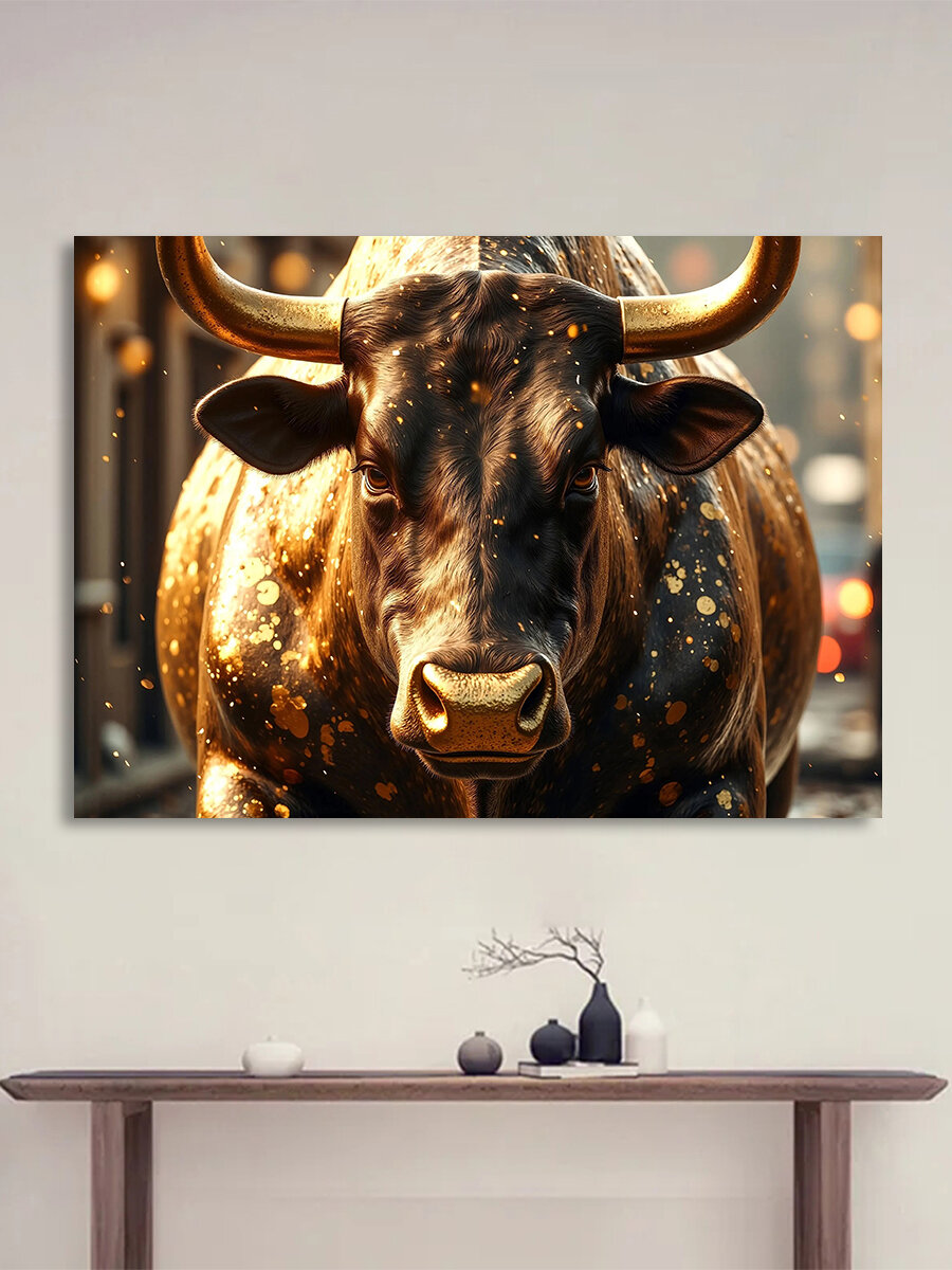 Картина на холсте - "Бык мотивация деньги в офис" , 30х40 см.