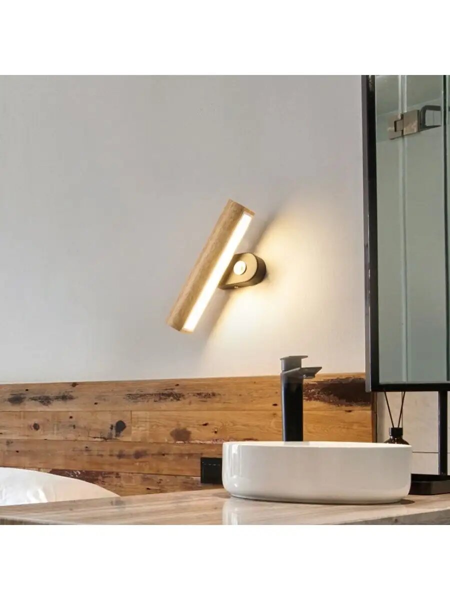 Светильник настенный бра светодиодный поворотный в спальню, гостиную, коридор, ванную комнату / дерево, LED, 32см