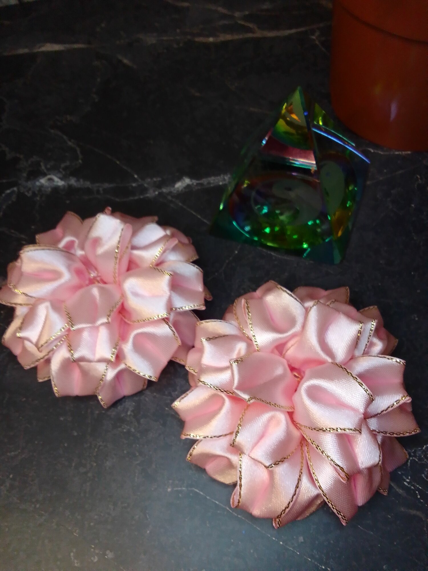 Резинки-бант для волос «Георгин», текстиль, розовые, ручной работы