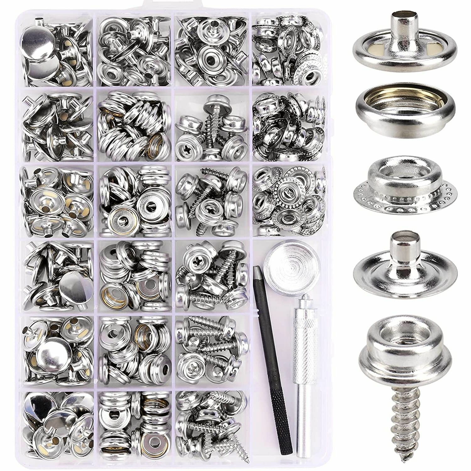 323 шт. 15 мм брезентовые кнопки, винтовые кнопки из нержавеющей стали, аксессуары для тентов с монтажным инструментом.