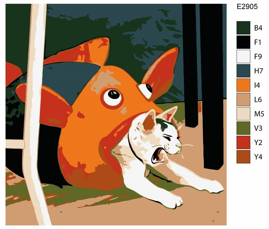 Детская картина по номерам E2905 "Коты-Мемы. Кот в рыбе" 30x30