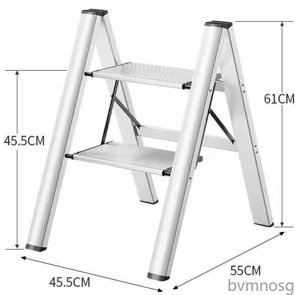 Лестница-стремянка 2-ступенчатая складная Kentai, изготовлена из алюминия, выдерживает нагрузку до 150 кг, ширина ступени 32х26см, гарантия 5 лет, серебристая