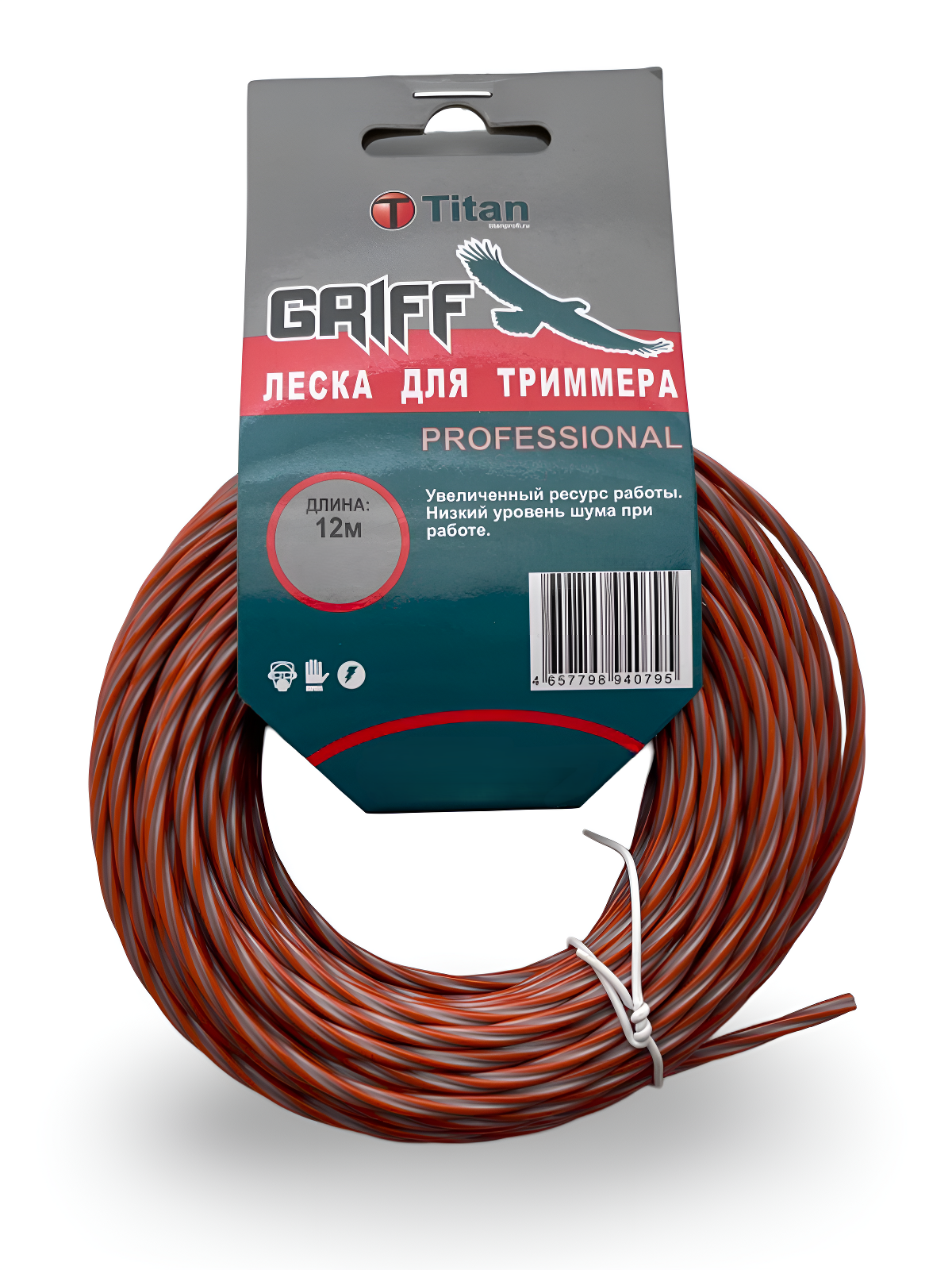 Леска для триммеров Titan двухкомпонентная 2.4 мм х 12 метров крестообразная спиральная