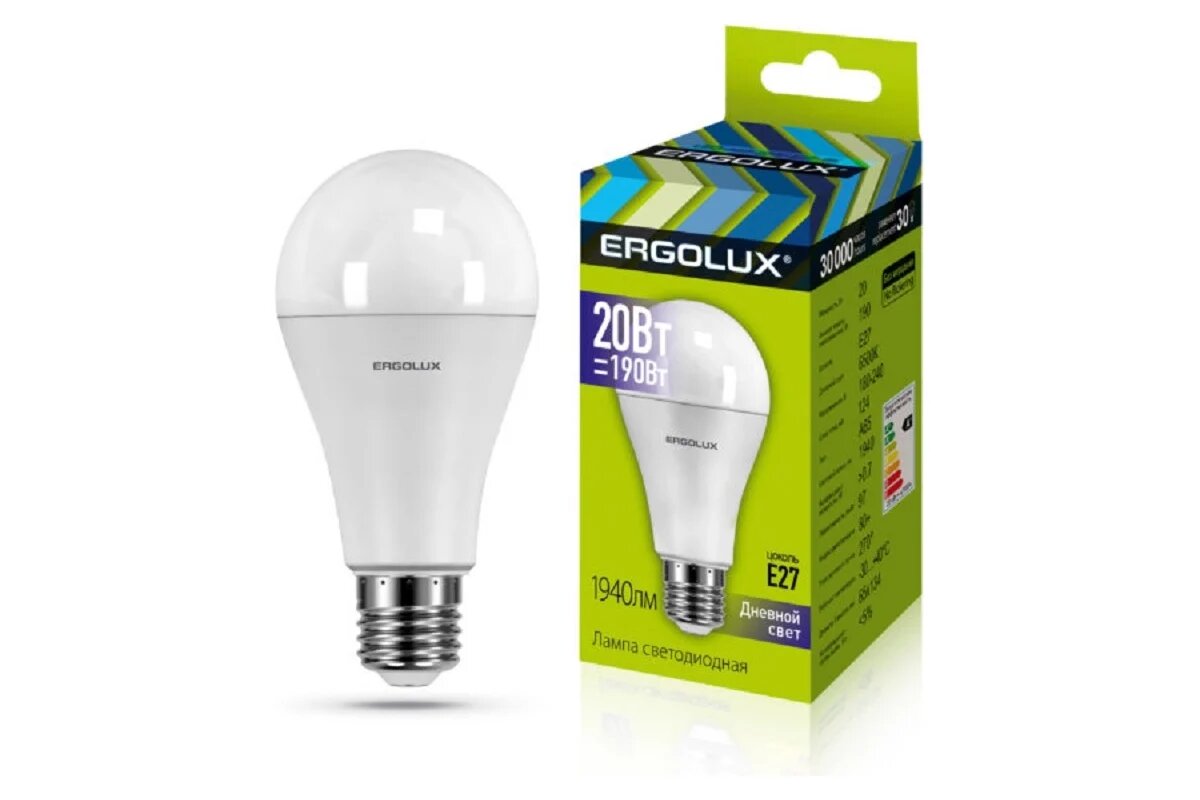 Ergolux LED-A65-20W-E27-6K светодиодная лампа 20 Вт E27 6500K диапазон 172-265 В