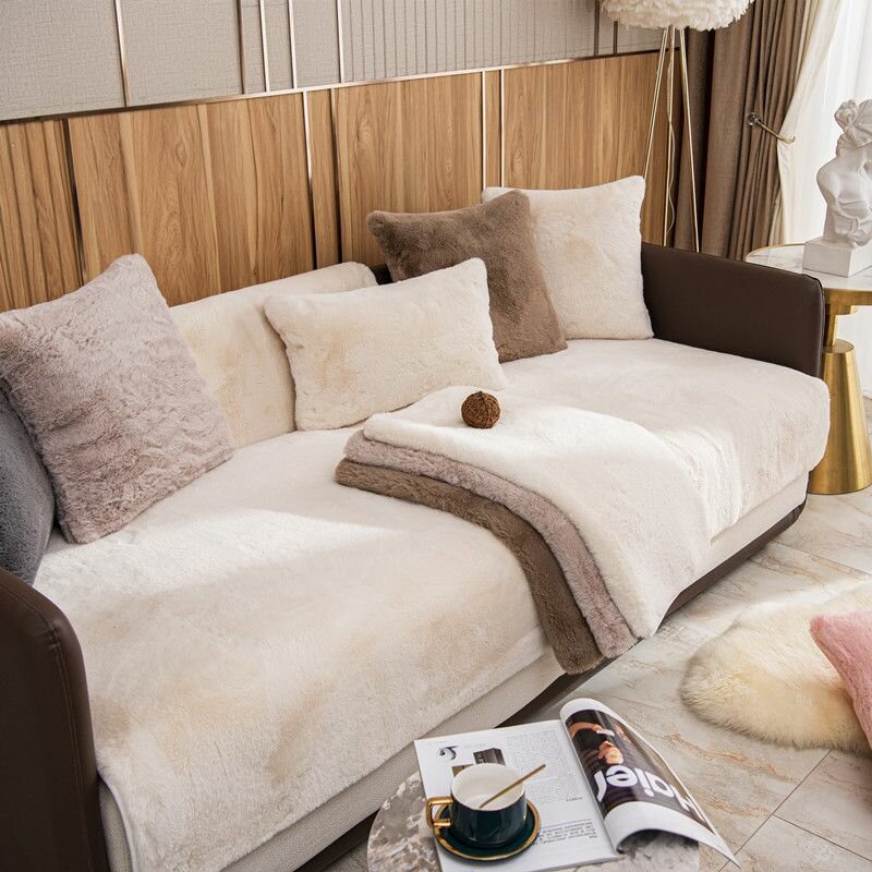 Дивандек на диван из искусственного меха теплый мягкий/Чехол на мебель нескользящий утолщенный/Накидка -lj