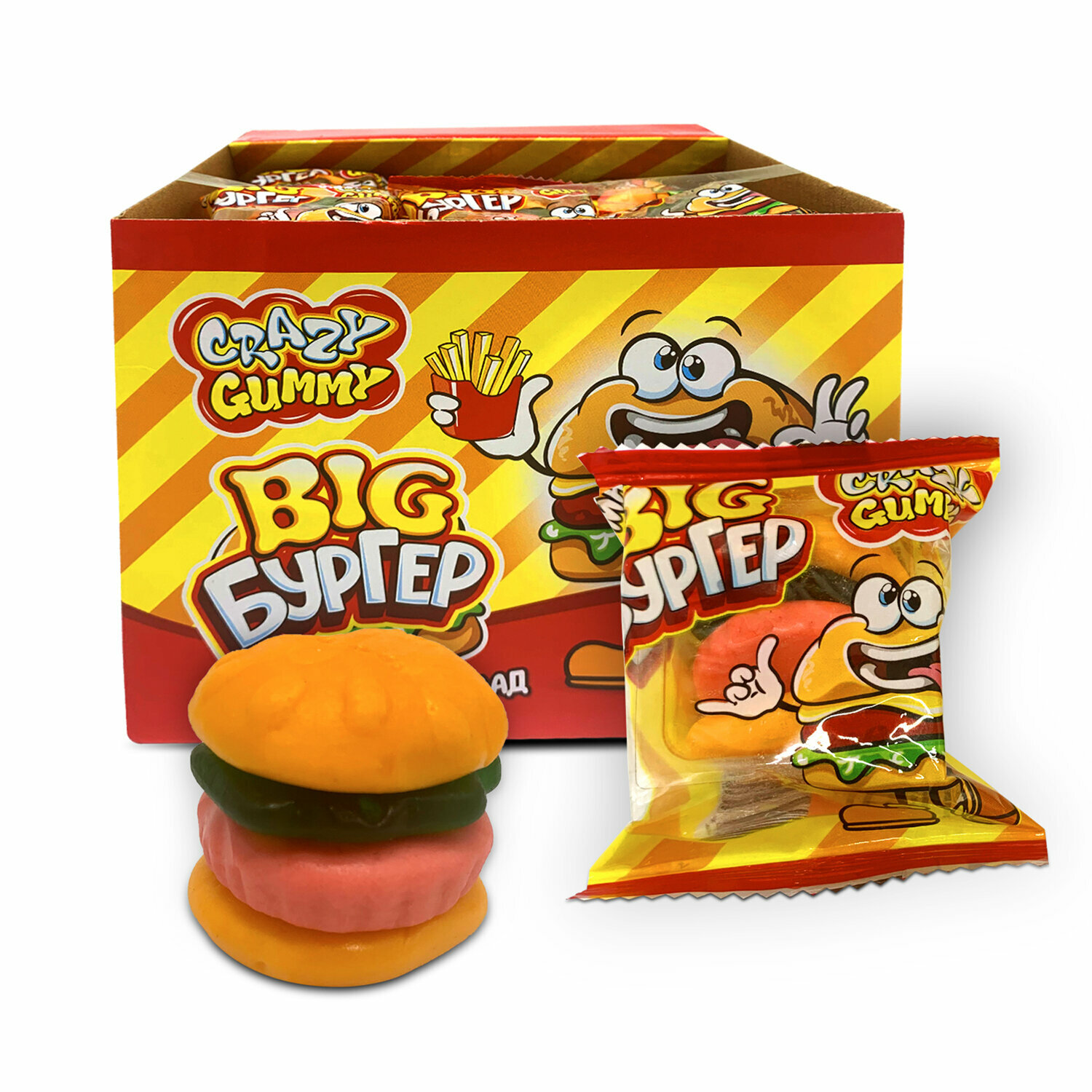 Мармелад "CRAZY GUMMY. BIG Бургер", 18 г, канди клаб, MAR073 (упаковка 36 шт.)