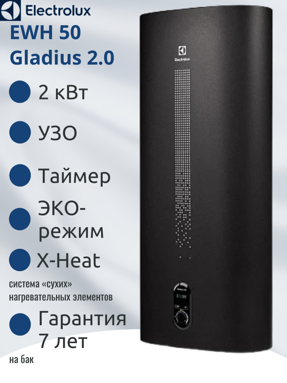 Водонагреватель накопительный 50 литров Electrolux EWH 50 Gladius 2.0 Grafit