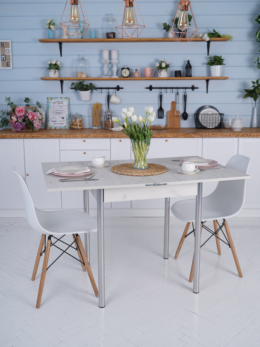 Стол кухонный обеденный раскладной Виста, дуб крафт белый, 120/60х78х75 см.