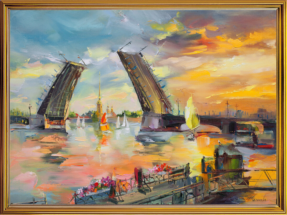 Картина "Нева. Петропавловка. Парусники" 30х40 см, художник - Котинова Галина. Арт. КГ23-30х40