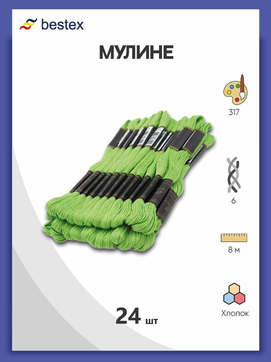 Мулине одноцветный набор Bestex, мерсеризованный хлопок, 24 шт (317)