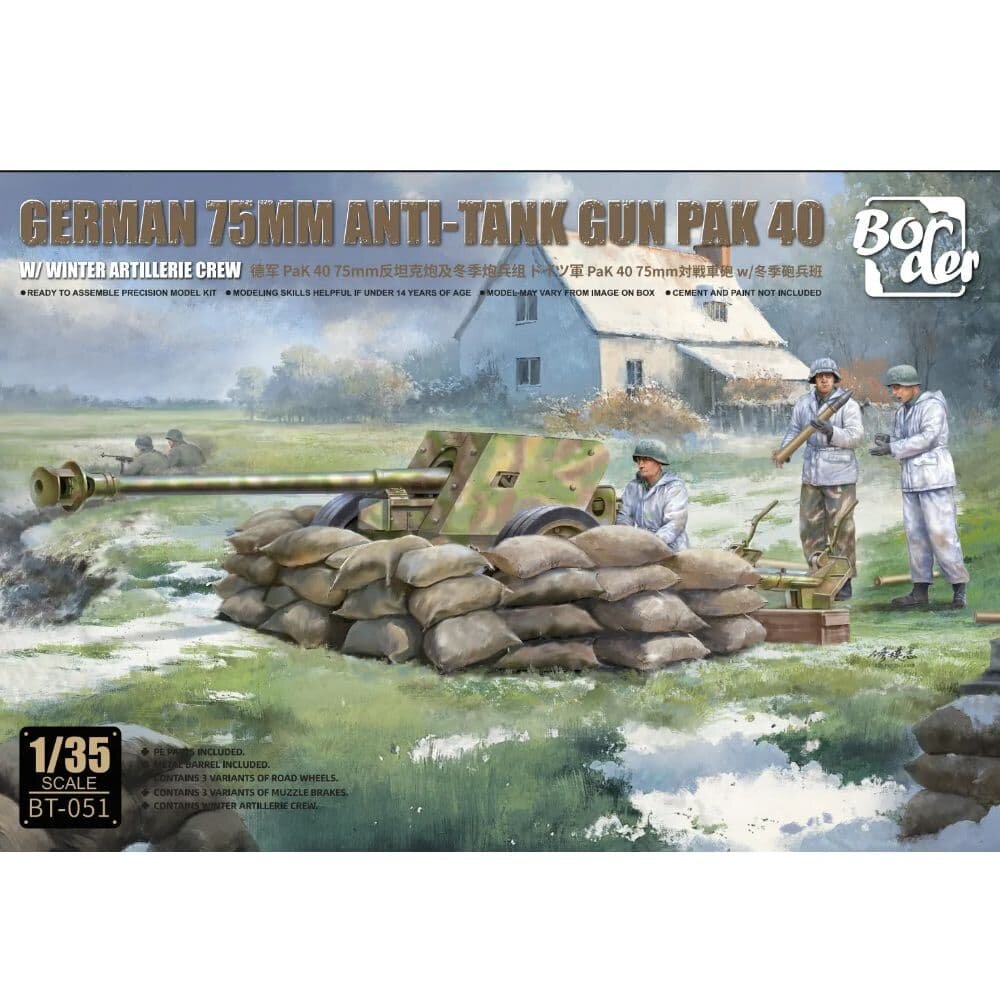 Border BT-051 1/35 Немецкий 7.5cm Pak 40 Противотанковая пушка w / Winter A Grtillery Grow