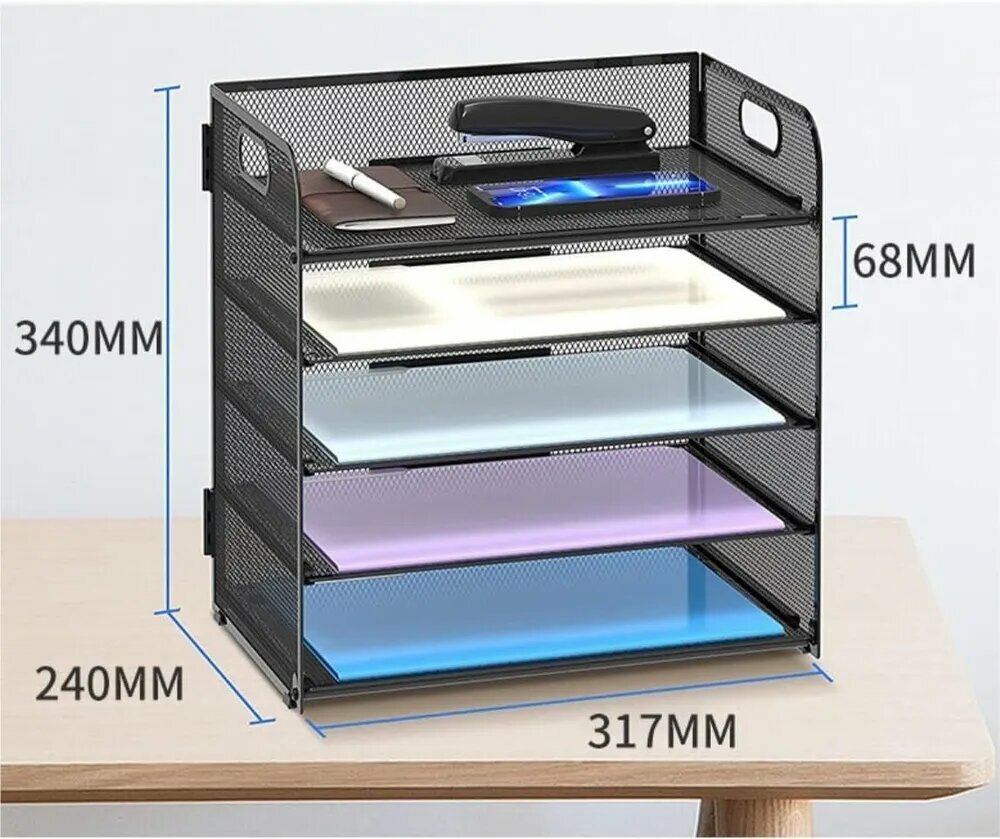Органайзер для канцелярии 5 уровней горизонтальный, Лоток для бумаг металлический, подставка канцелярская А4