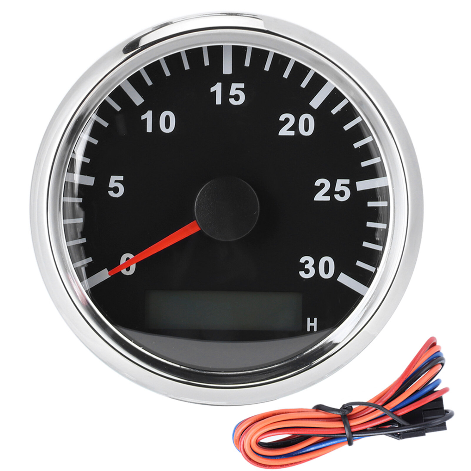 85 мм/3,3 дюйма Лодочный Тахометр Датчик IP67 Тахометр 12V 24V Красный Индикатор с ЖК-дисплеем Счетчик Рабочего Времени 3000 оборотов в минуту Серебристая Рамка Черный Циферблат