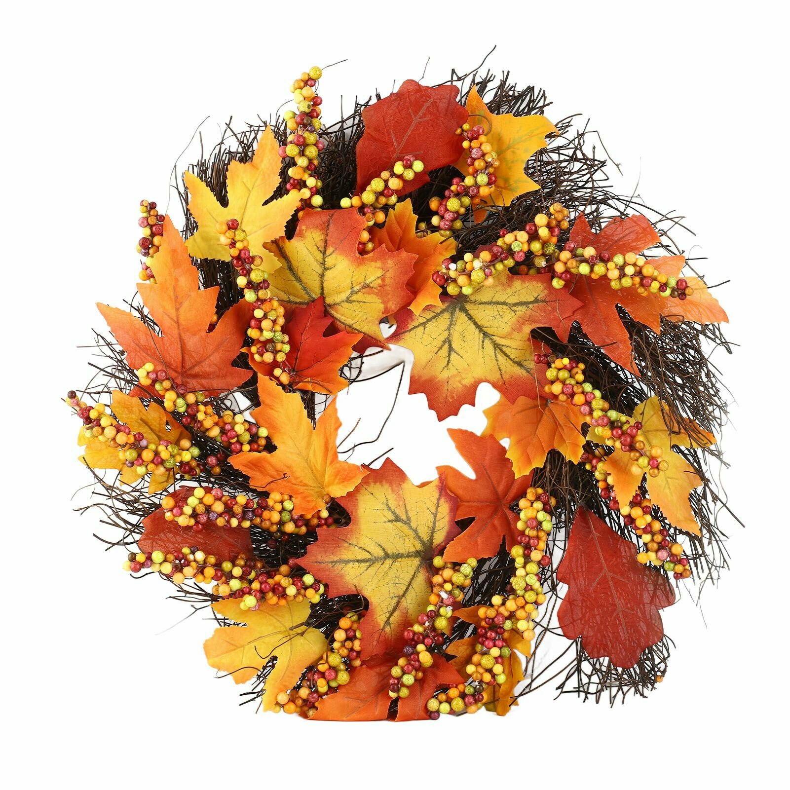 Венок из кленовых листьев, подвесной декор на дверь, День благодарения, осенний венок из лозы на Хэллоуин, сезонное украшение для дома и улицы